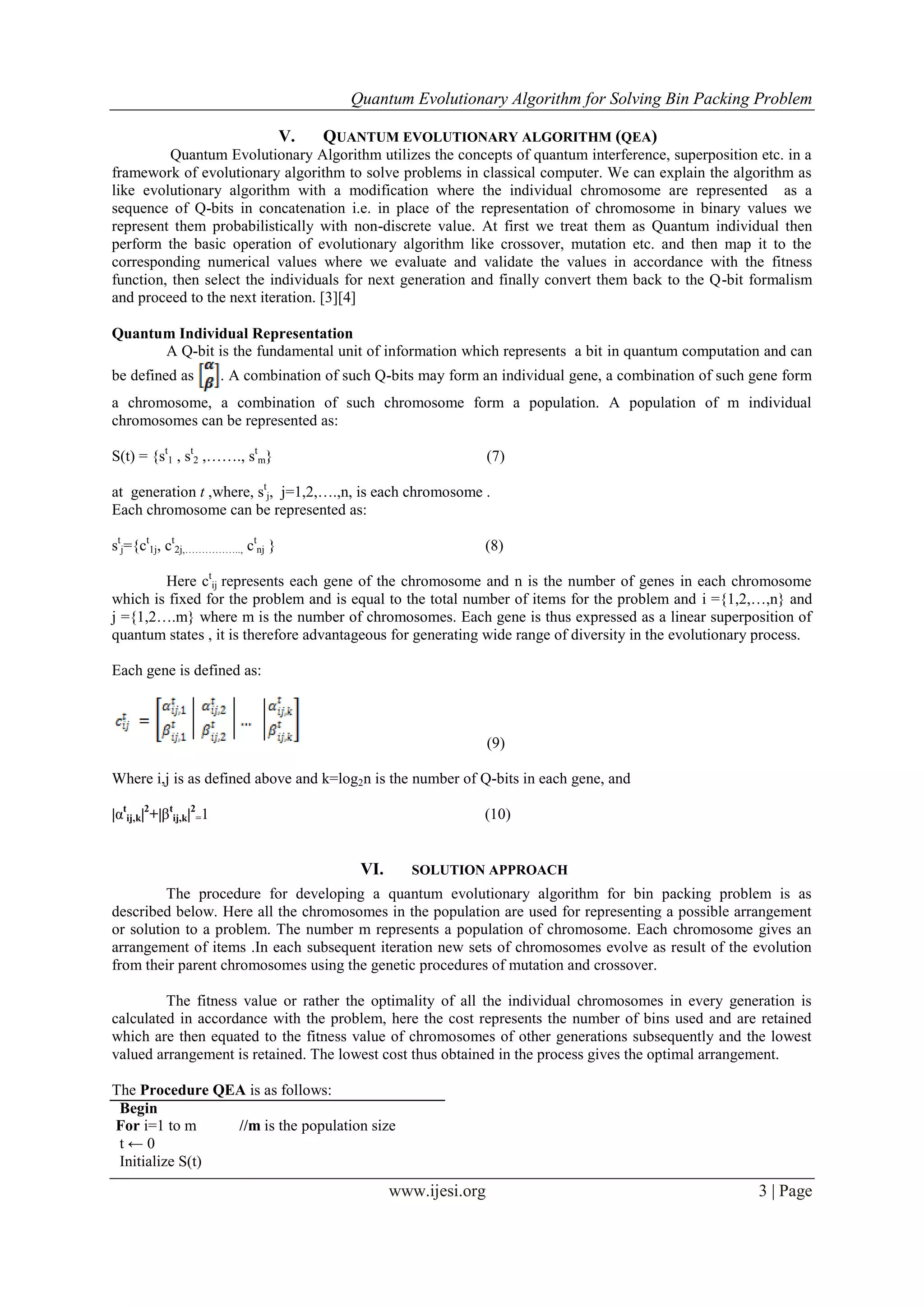 Quantum Evolutionary Algorithm for Solving Bin Packing Problem | PDF