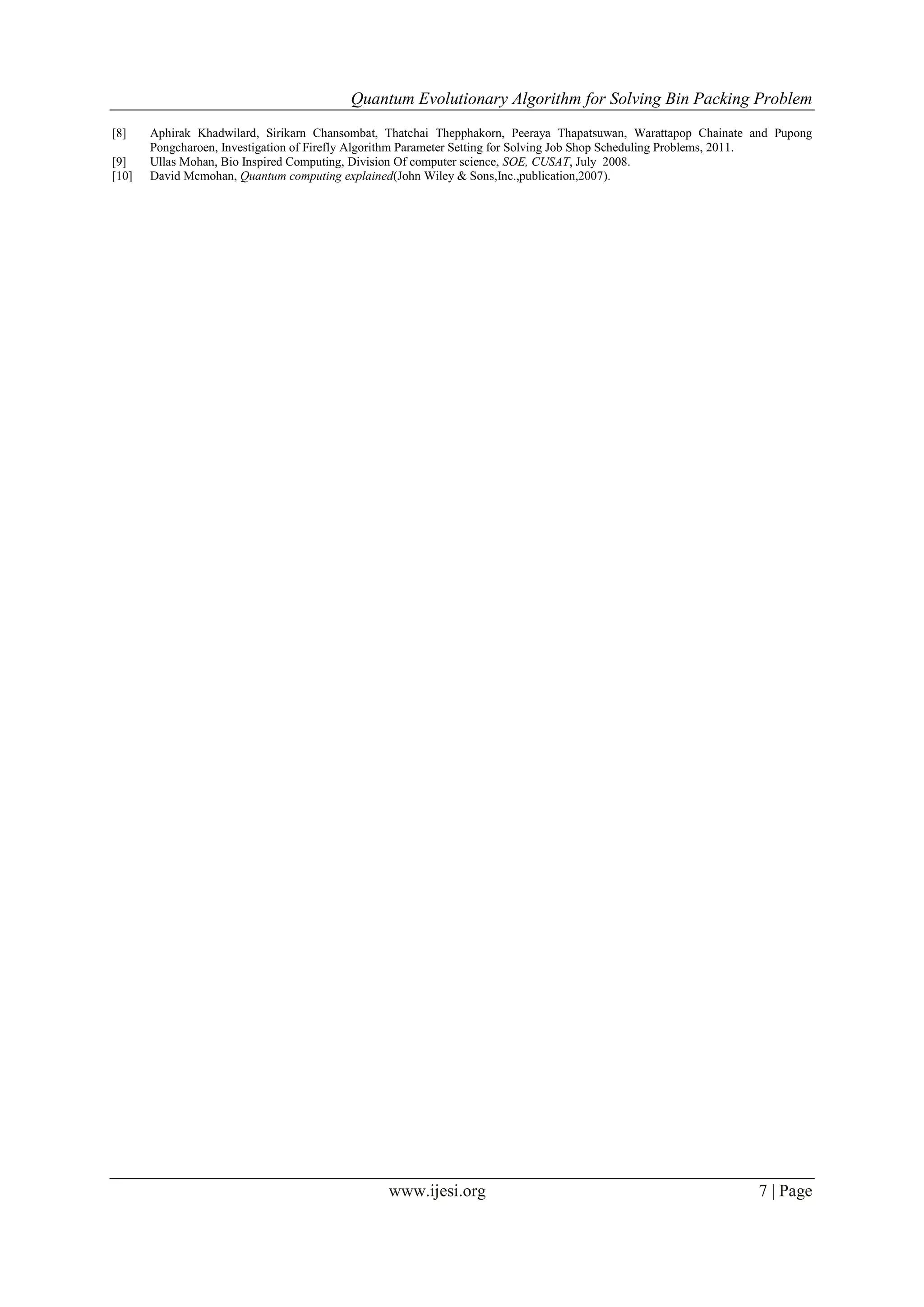 Quantum Evolutionary Algorithm for Solving Bin Packing Problem | PDF