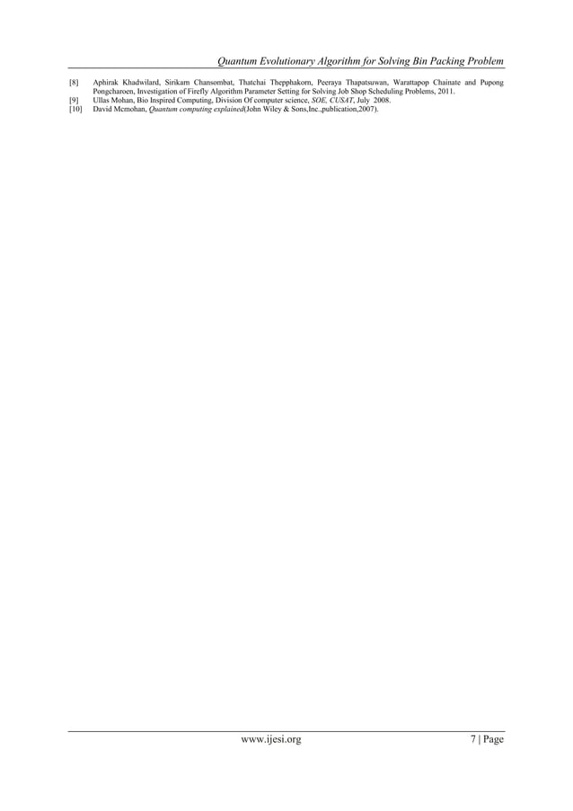 Quantum Evolutionary Algorithm for Solving Bin Packing Problem | PDF