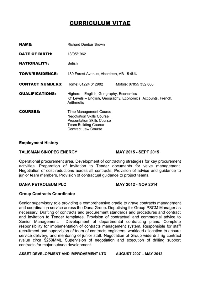 Richard D Brown CV Jan 16 | DOC