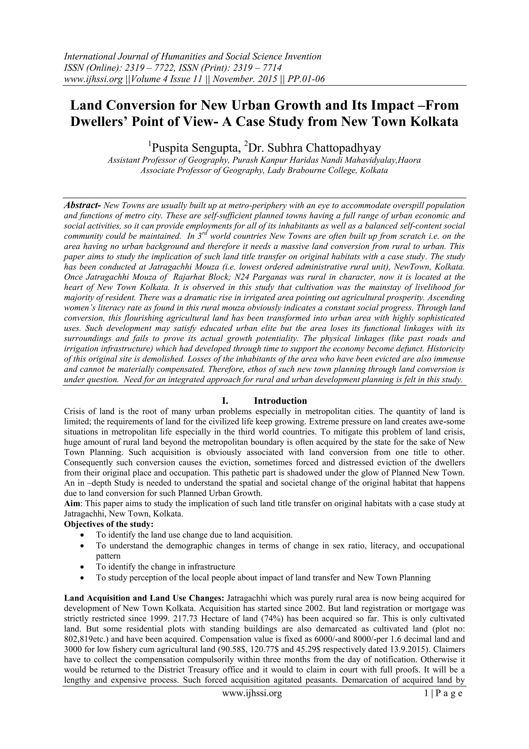 Land Conversion for New Urban Growth and Its Impact –From Dwellers' Point of View- A Case Study ...