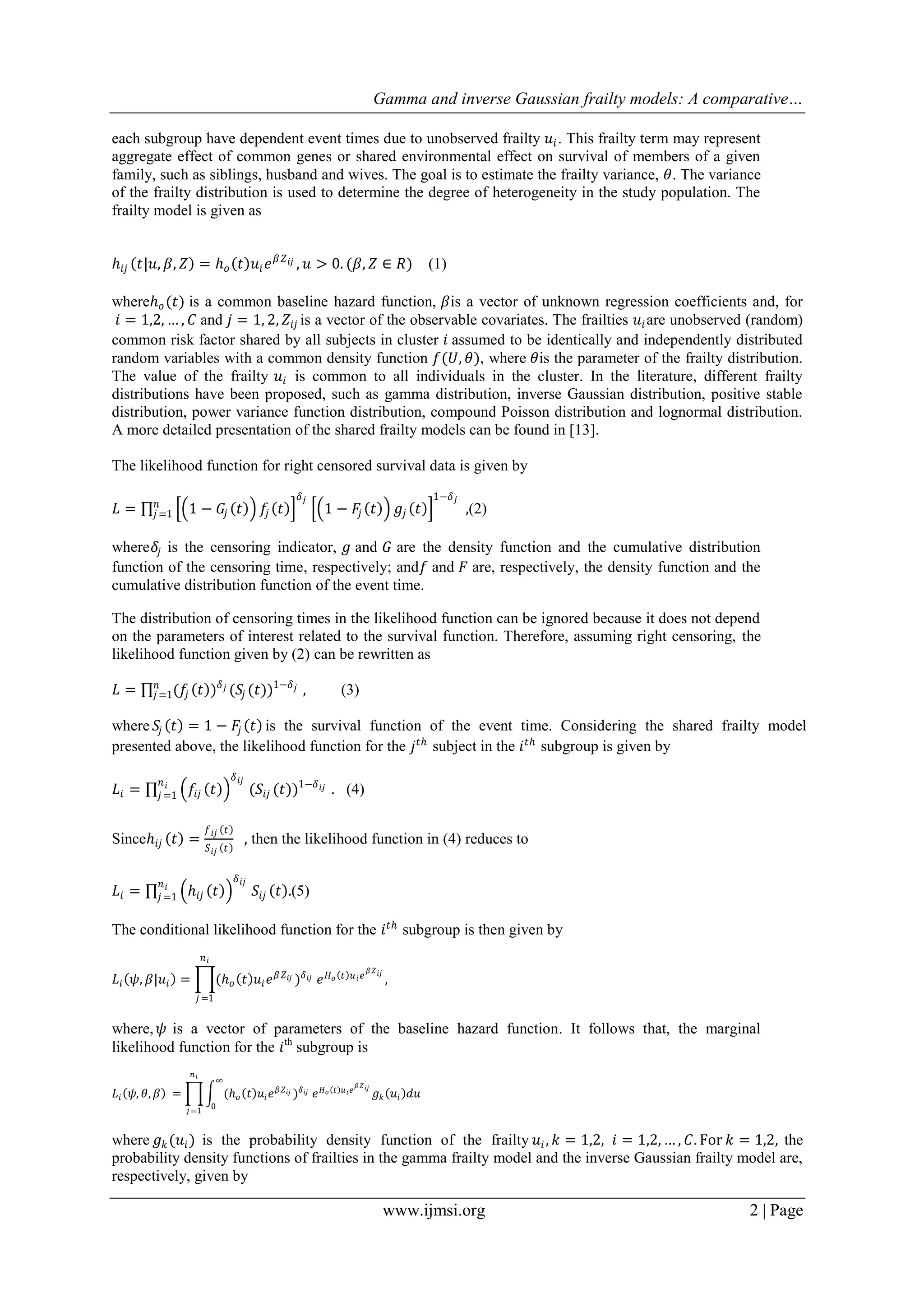 Gamma and inverse Gaussian frailty models: A comparative study | PDF ...