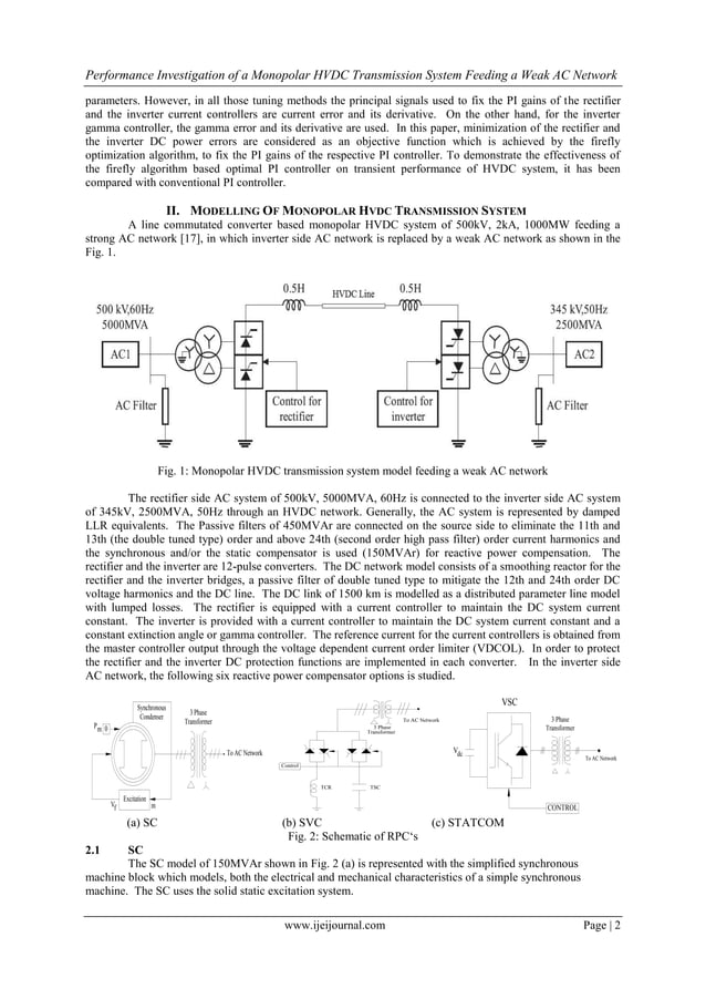 Performance Investigation of a Monopolar HVDC Transmission System Feeding a Weak AC Network | PDF