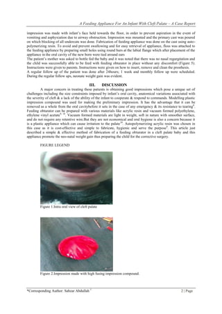 A Feeding Appliance for an Infant with Cleft Palate – A Case Report | PDF