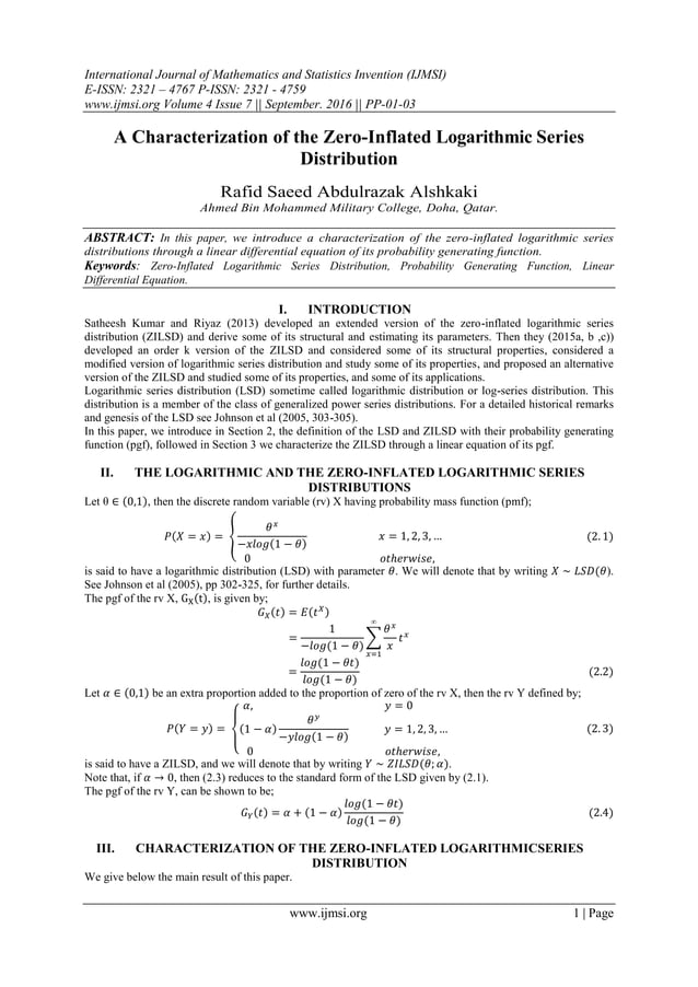 A Characterization Of The Zero Inflated Logarithmic Series Distribution