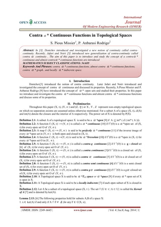 Contra * Continuous Functions in Topological Spaces | PDF