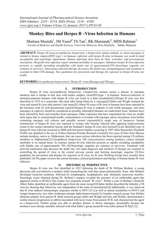 Monkey Bites and Herpes B –Virus Infection in Humans | PDF