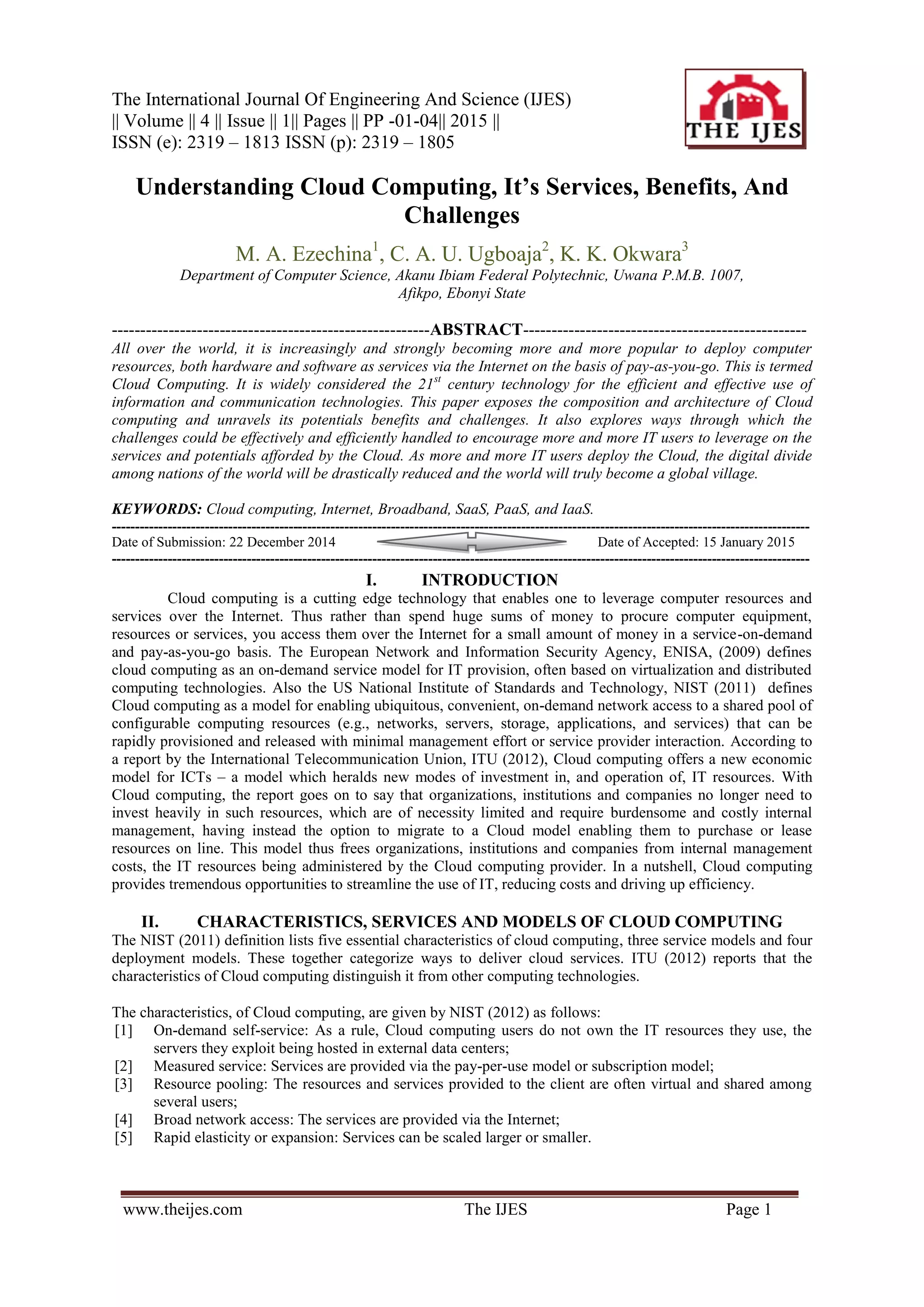 Understanding Cloud Computing, It's Services, Benefits, And Challenges | PDF