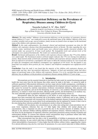 Influence of Micronutrient Deficiency on the Prevalence of Respiratory ...