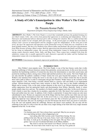 A Study of Celie’s Emancipation in Alice Walker’s The Color Purple | PDF