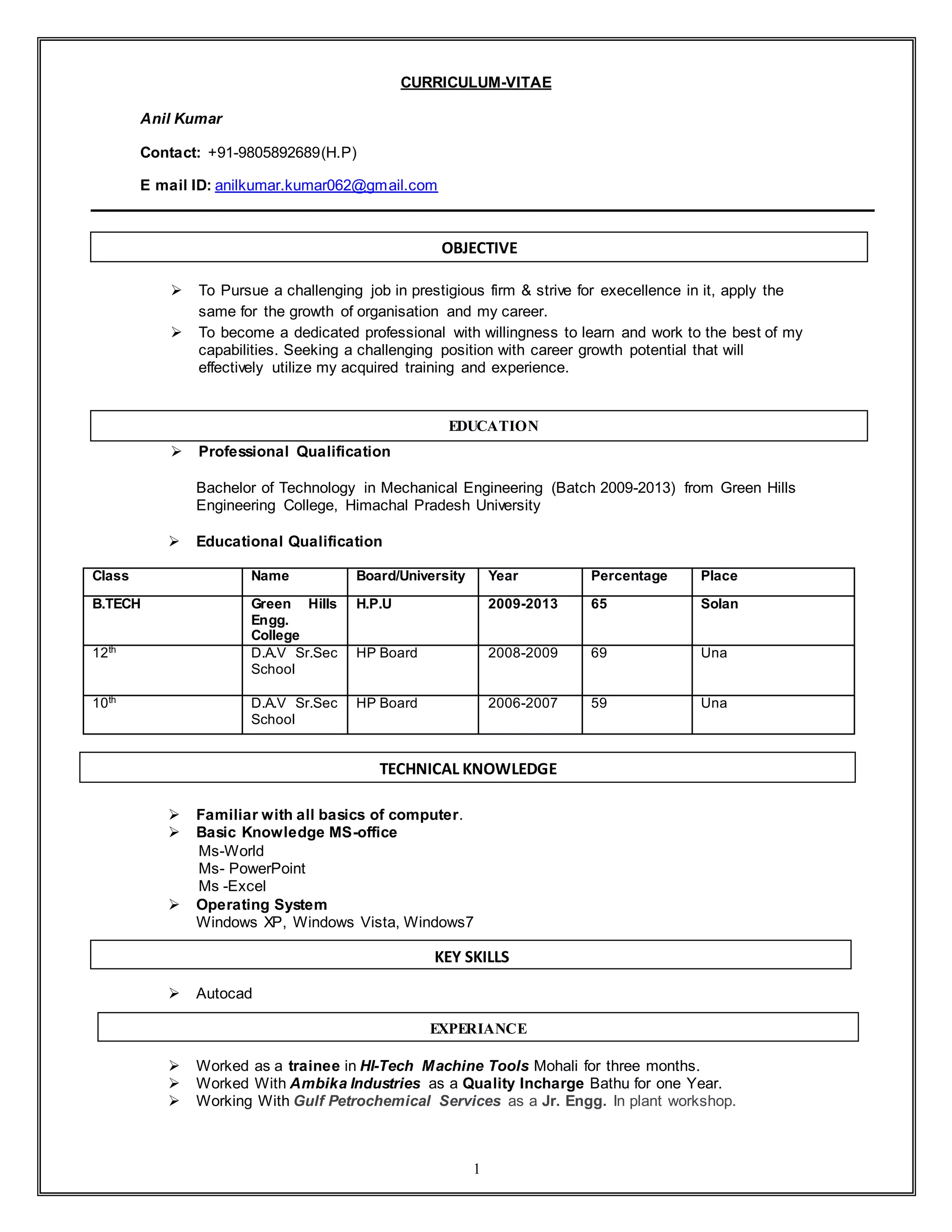Anil Resume | DOCX | Operating Systems | Computer Software and Applications