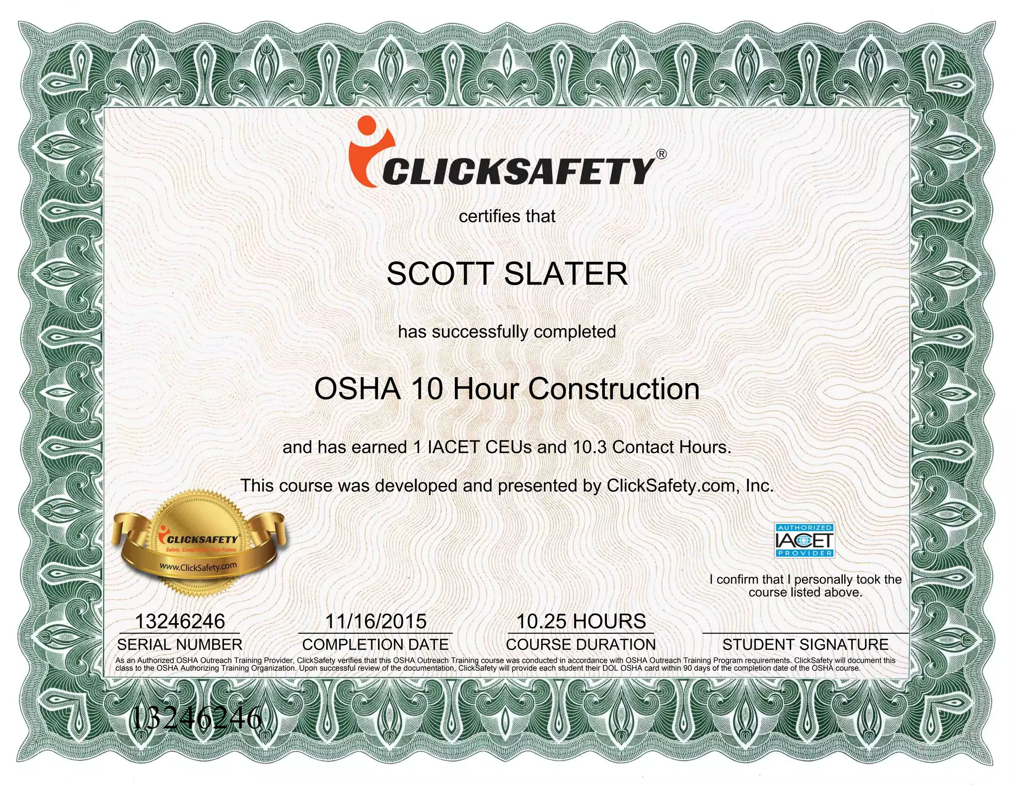 OSHA certificate | PDF