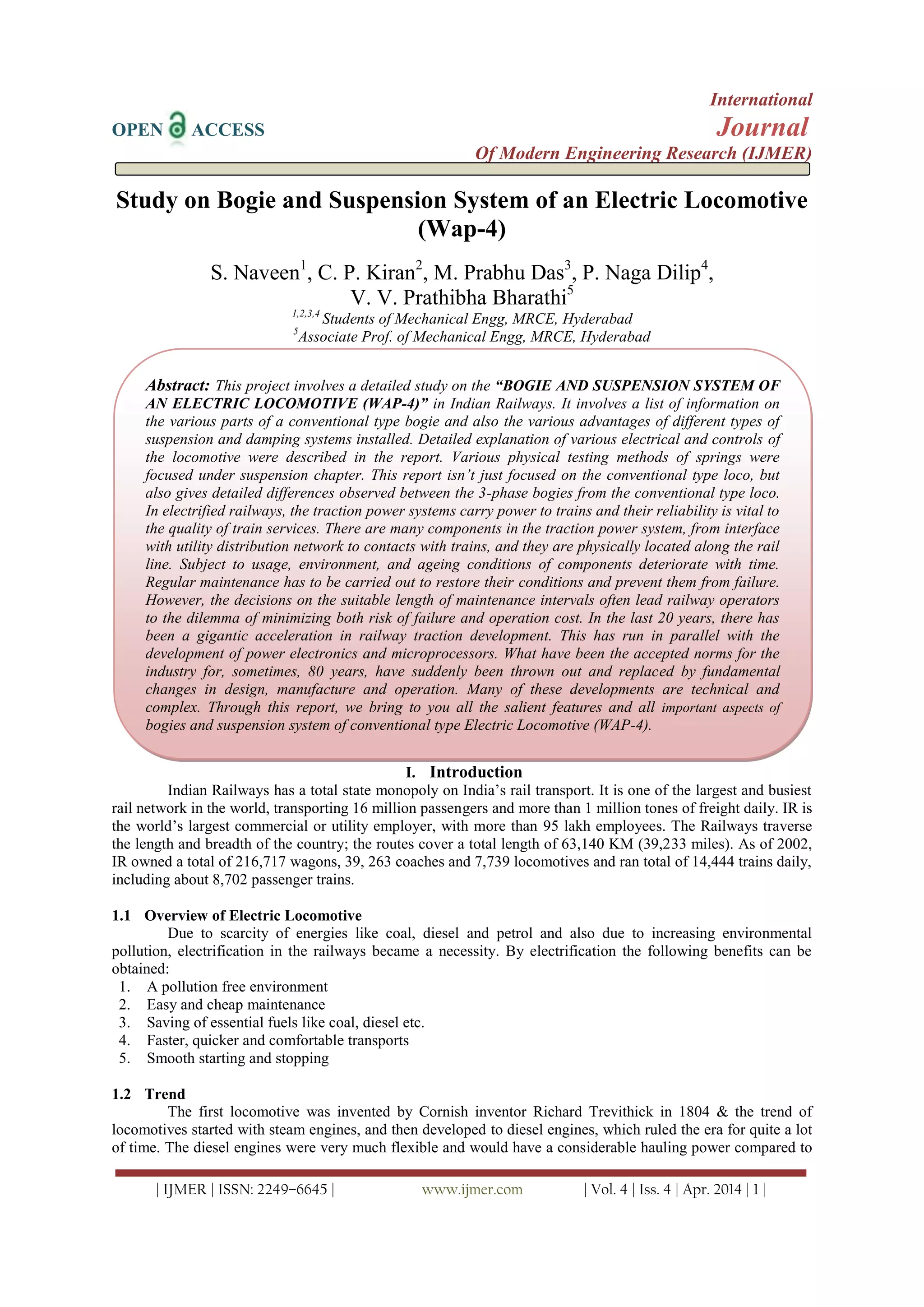 Study on Bogie and Suspension System of an Electric Locomotive (Wap-4 ...