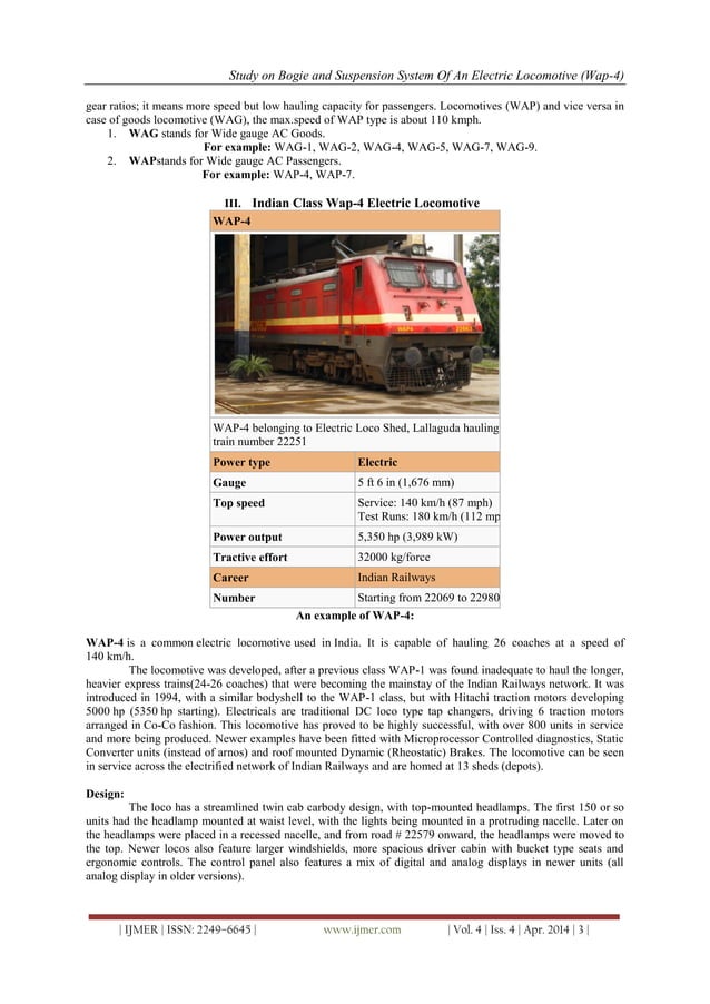 Study on Bogie and Suspension System of an Electric Locomotive (Wap-4 ...