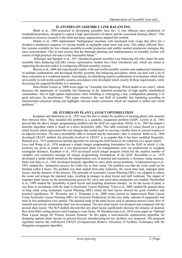 Optimization of Assembly Line and Plant Layout in a Mass Production Industry-A Literature Survey ...