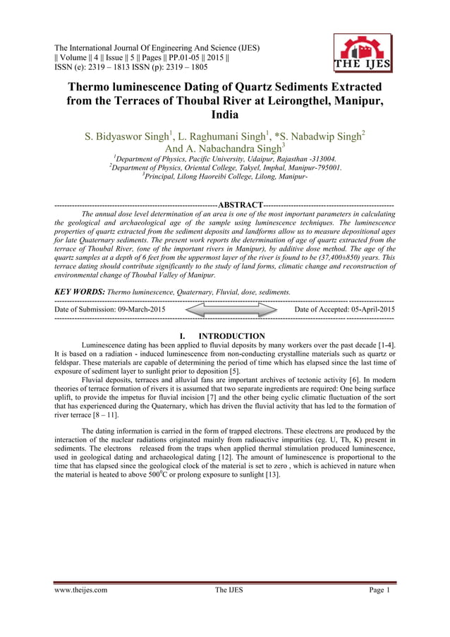 Thermo luminescence Dating of Quartz Sediments Extracted from the ...
