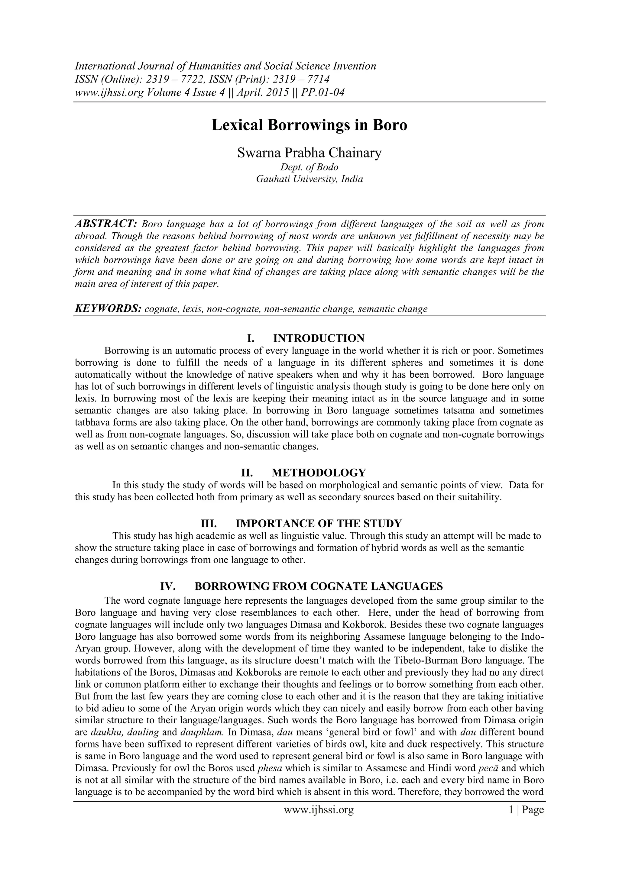 Lexical Borrowings in Boro | PDF