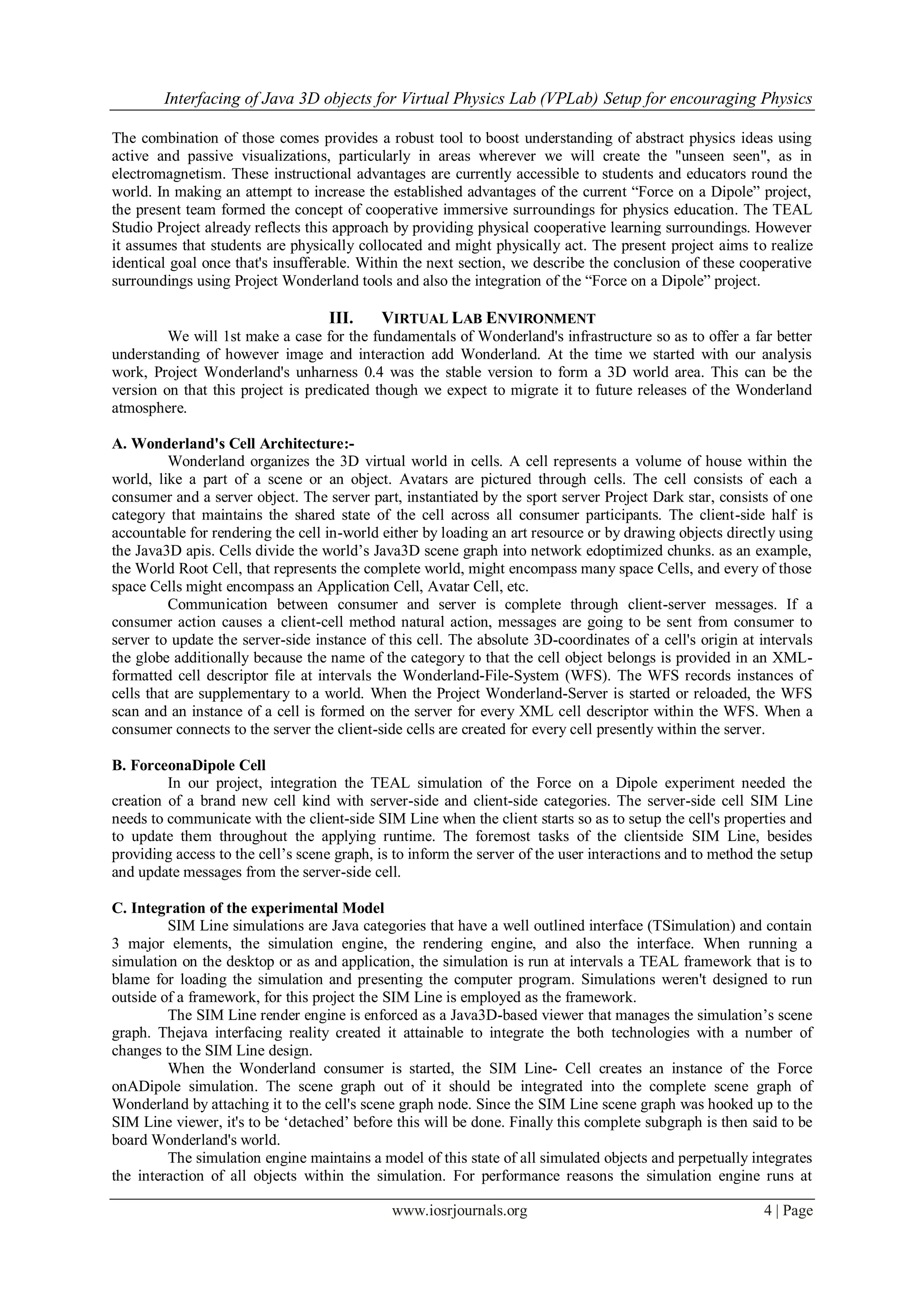 Interfacing of Java 3D objects for Virtual Physics Lab (VPLab) Setup ...