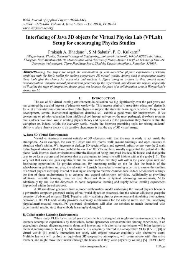 Interfacing of Java 3D objects for Virtual Physics Lab (VPLab) Setup ...
