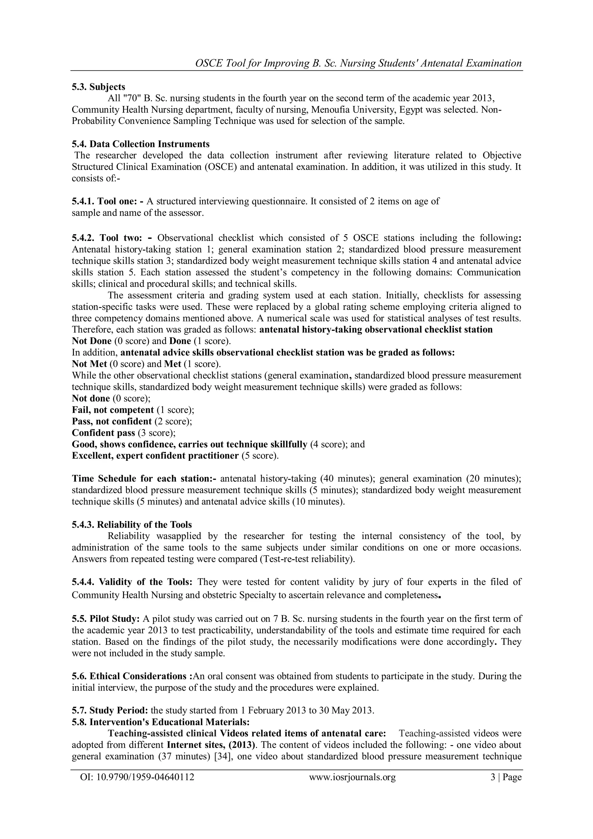 OSCE Tool for Improving B. Sc. Nursing Students' Antenatal ...