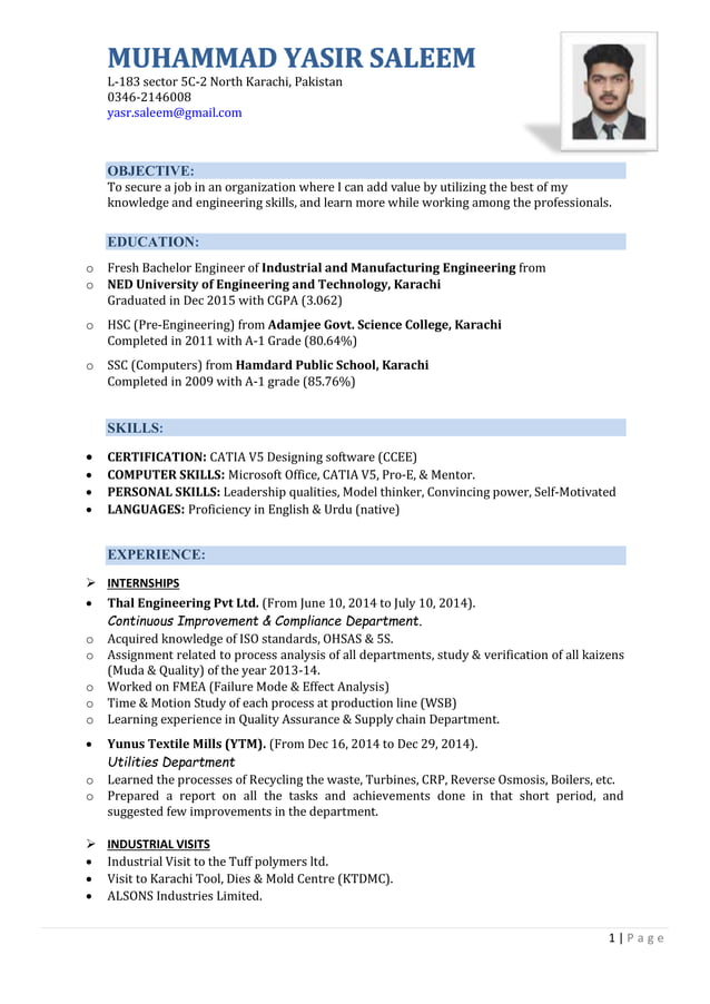 New CV M.Yasir Saleem IM NEDUET | PDF