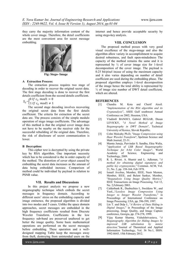 RSA Based Secured Image Steganography Using DWT Approach | PDF