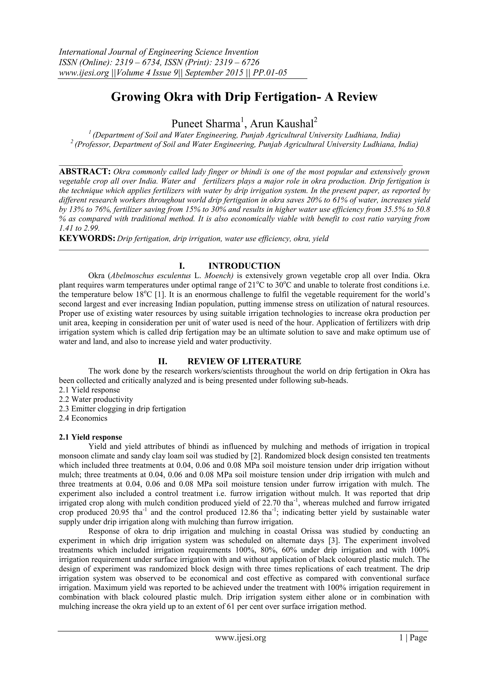 Growing Okra with Drip Fertigation- A Review | PDF