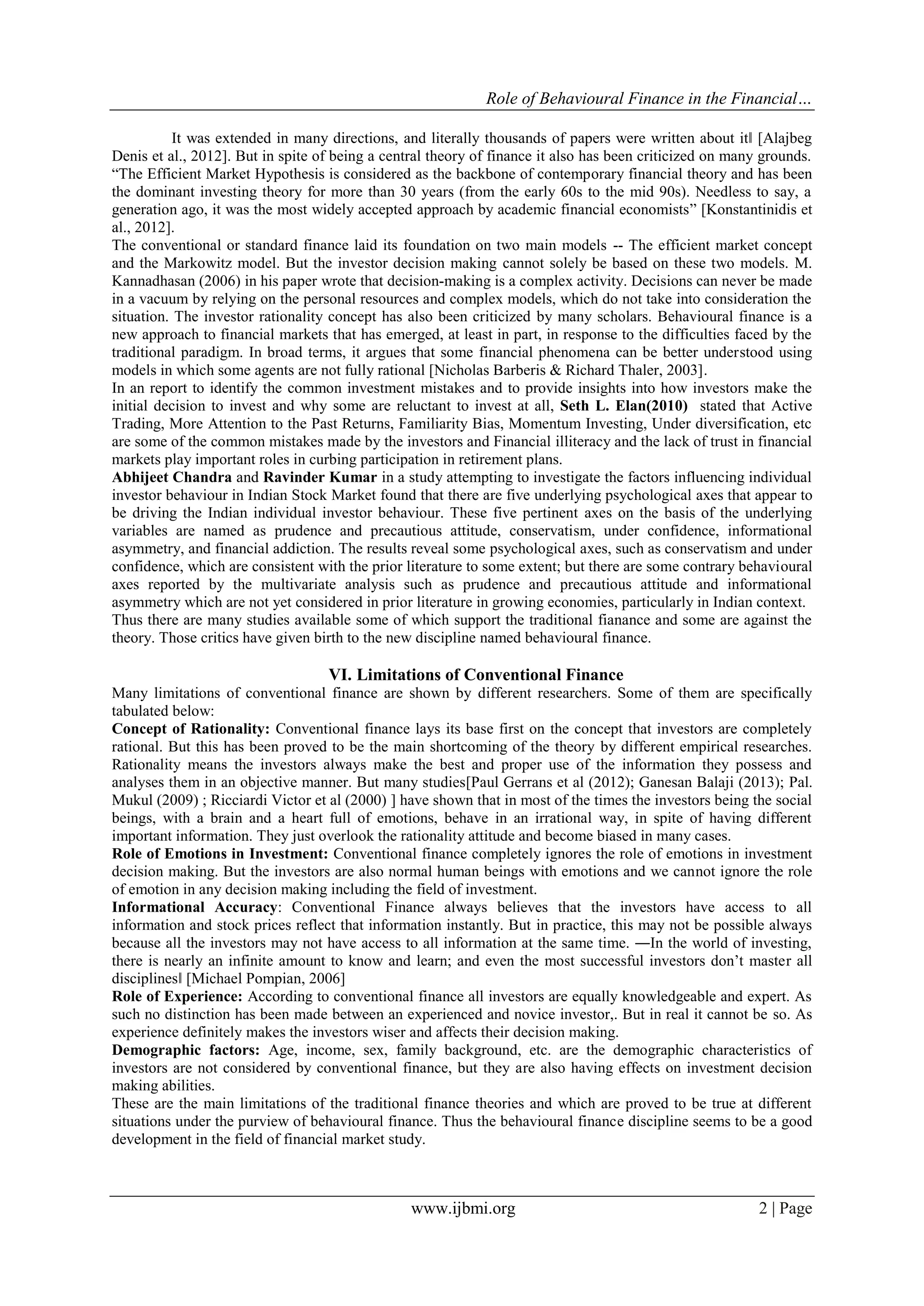 Role of Behavioural Finance in the Financial Market | PDF