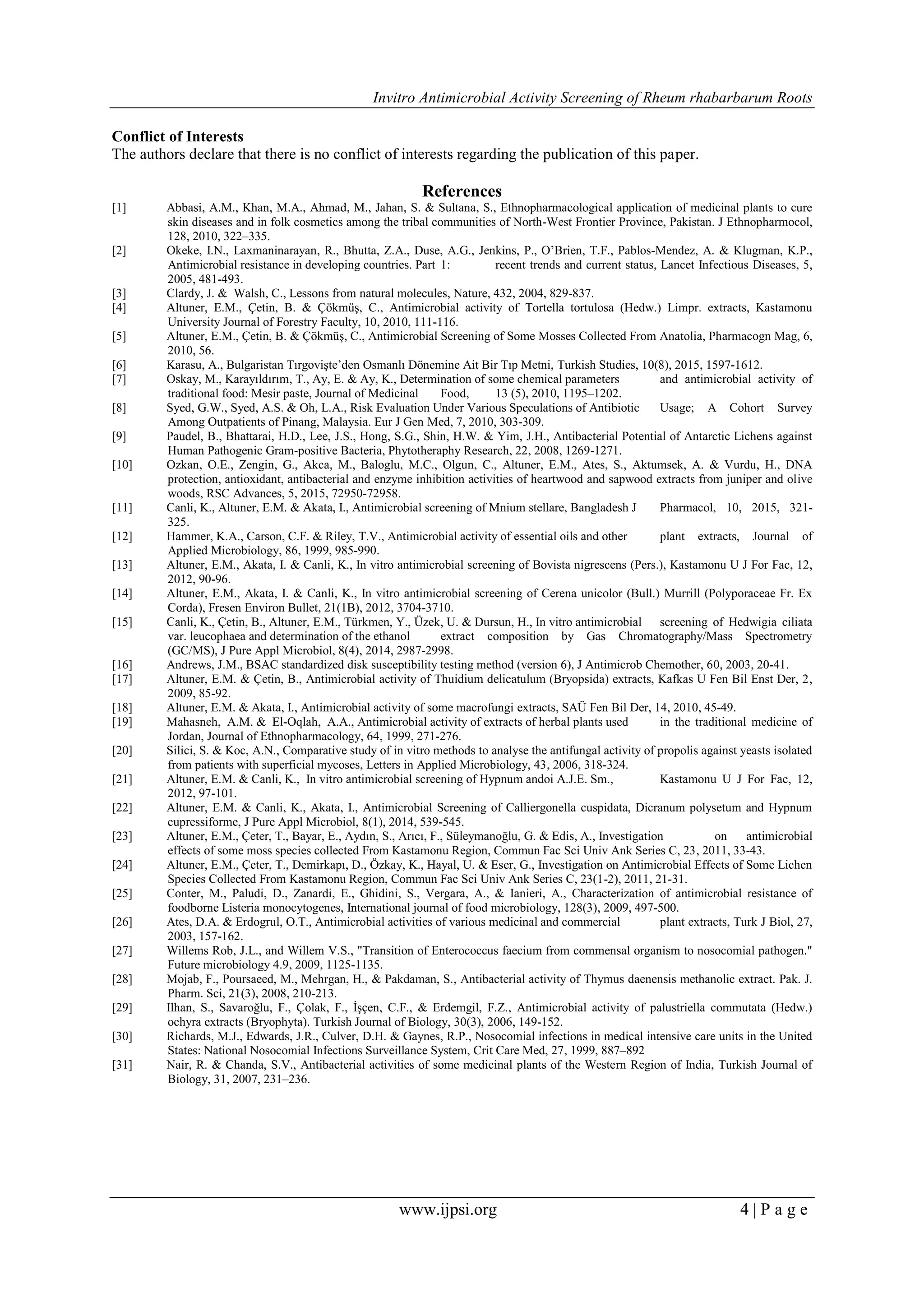 In vitro Antimicrobial Activity Screening of Rheum rhabarbarum Roots | PDF