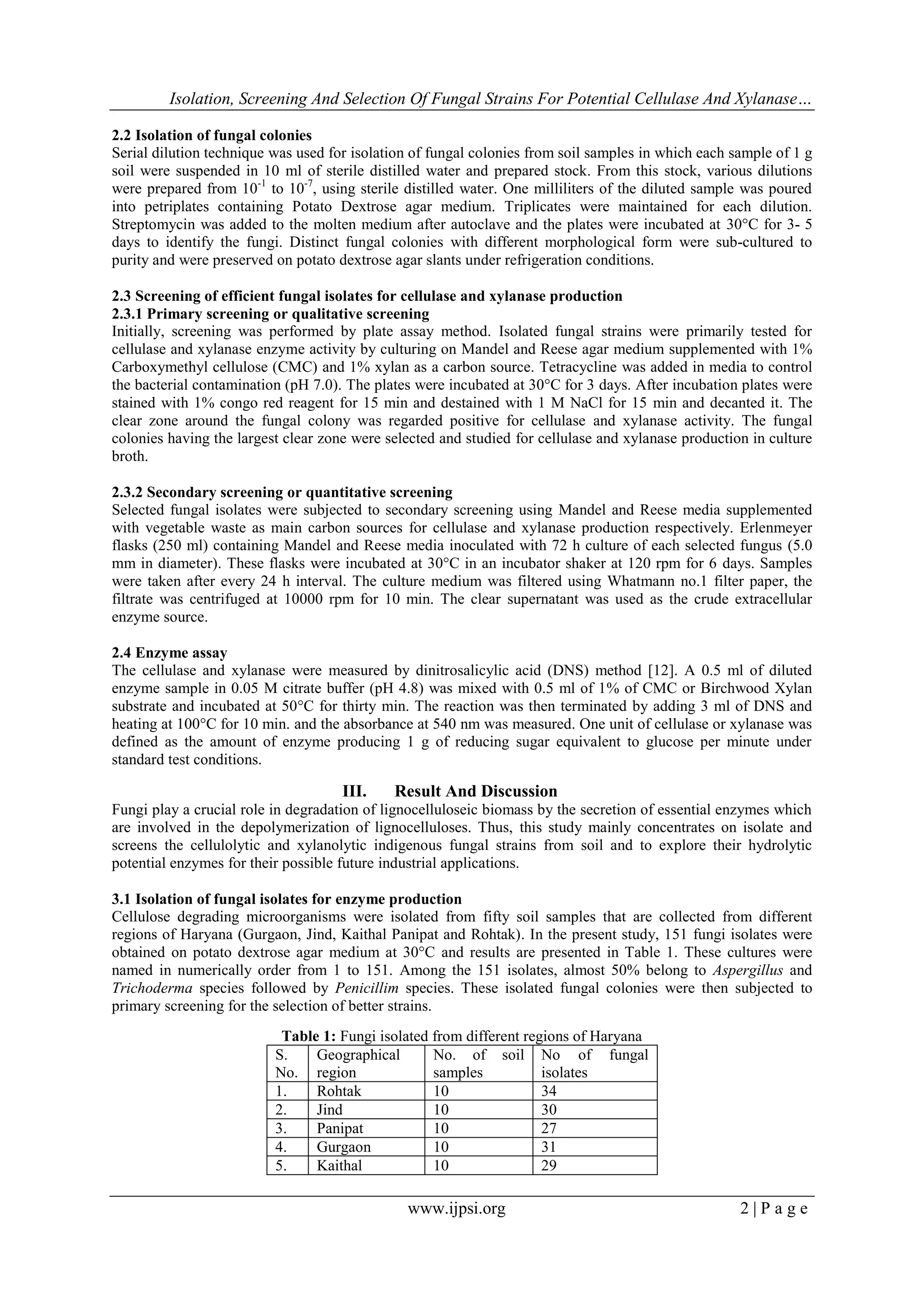Isolation, Screening and Selection of Fungal Strains for Potential Cellulase and Xylanase ...