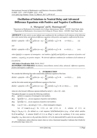 Oscillation of Solutions to Neutral Delay and Advanced Difference ...