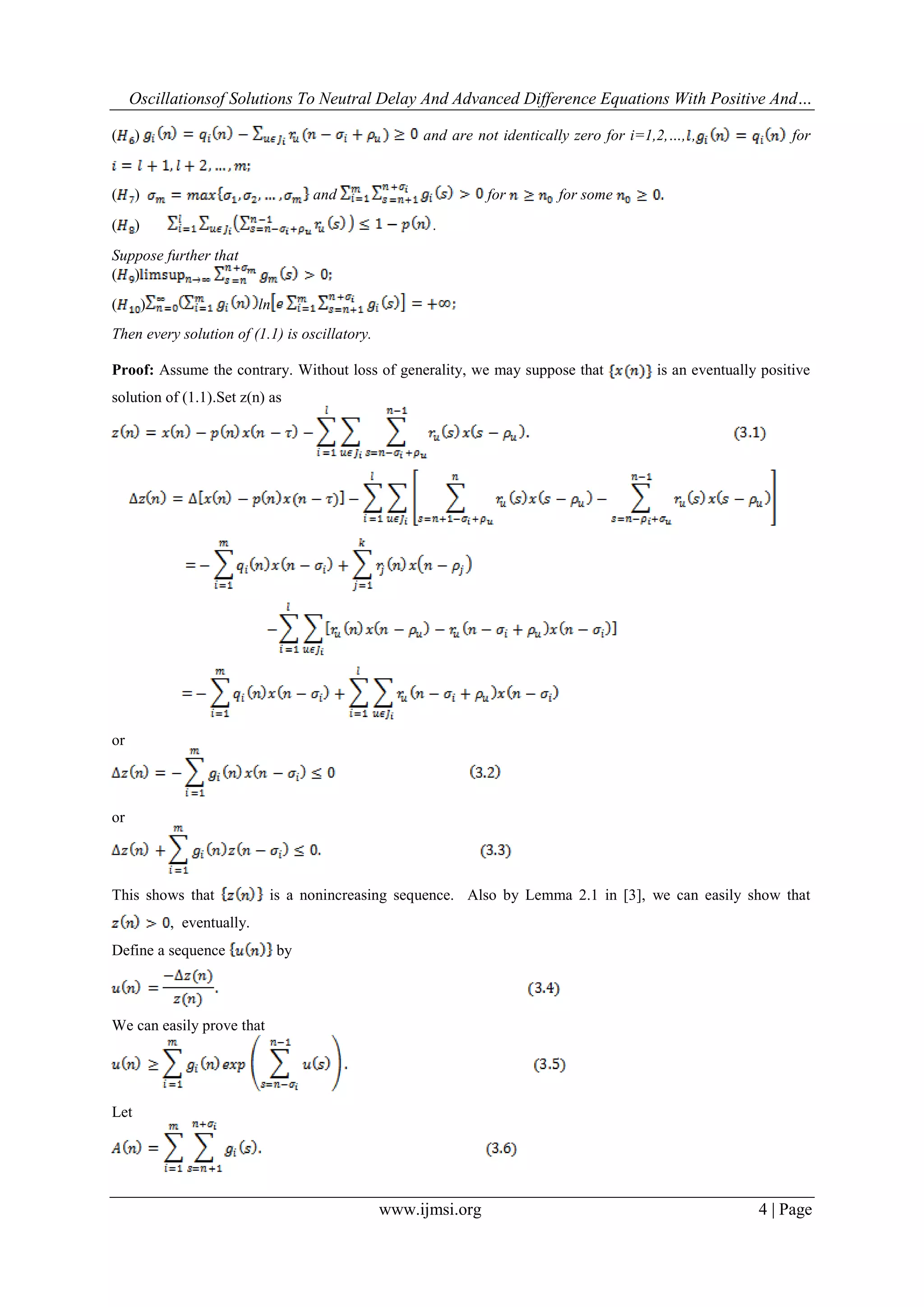 Oscillation Of Solutions To Neutral Delay And Advanced Difference Equations With Positive And