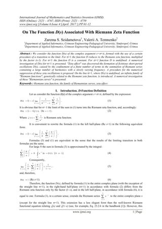 On The Function D(s) Associated With Riemann Zeta Function | PDF