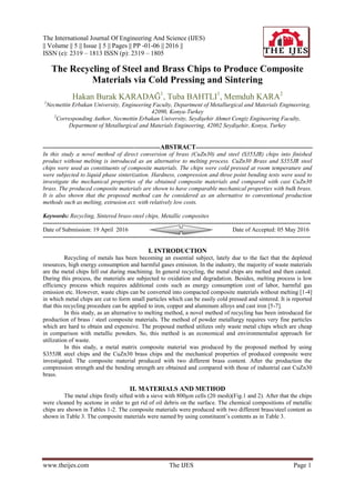 The Recycling of Steel and Brass Chips to Produce Composite Materials ...