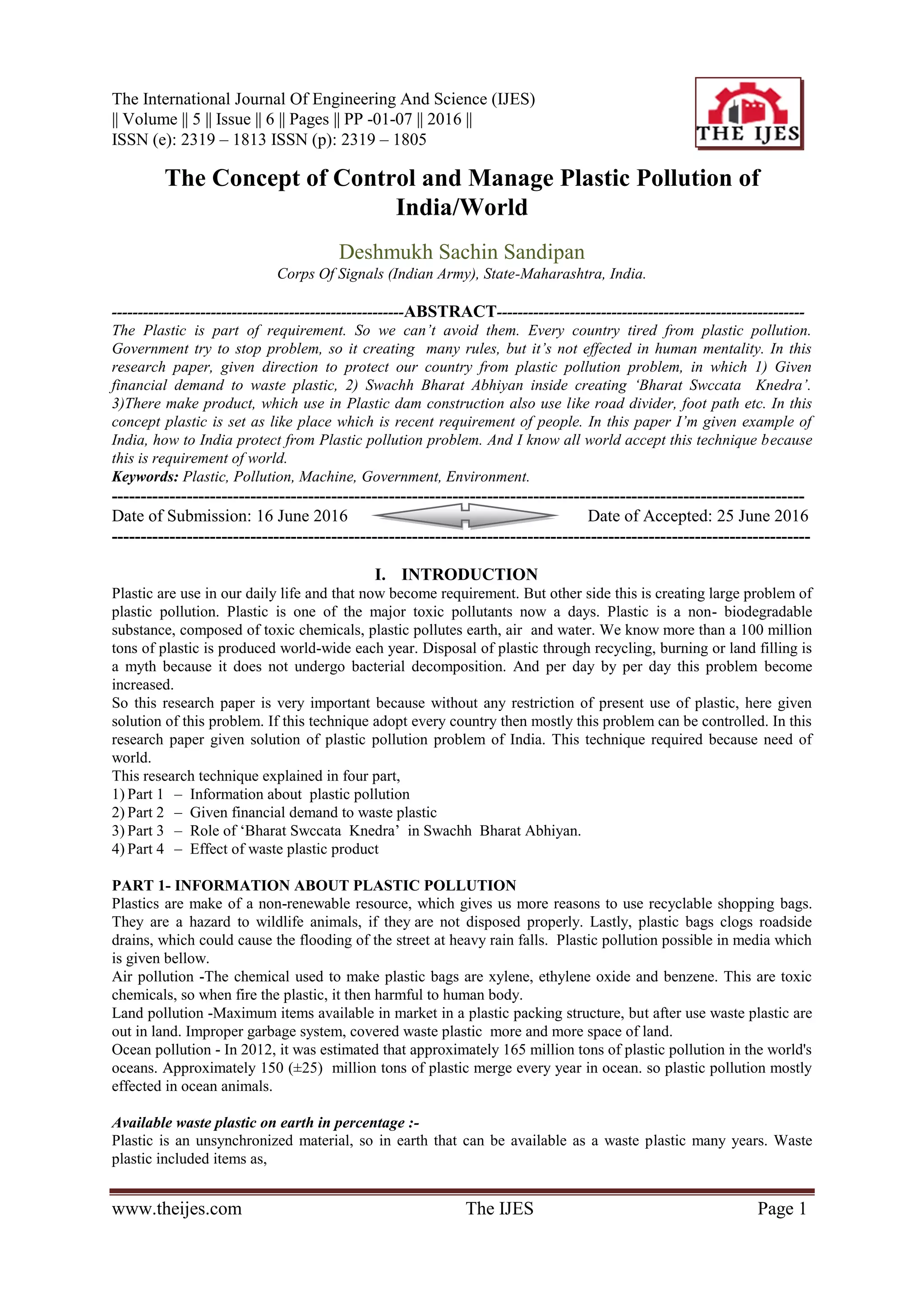 The Concept of Control and Manage Plastic Pollution of India/World | PDF | Indoor Environmental ...