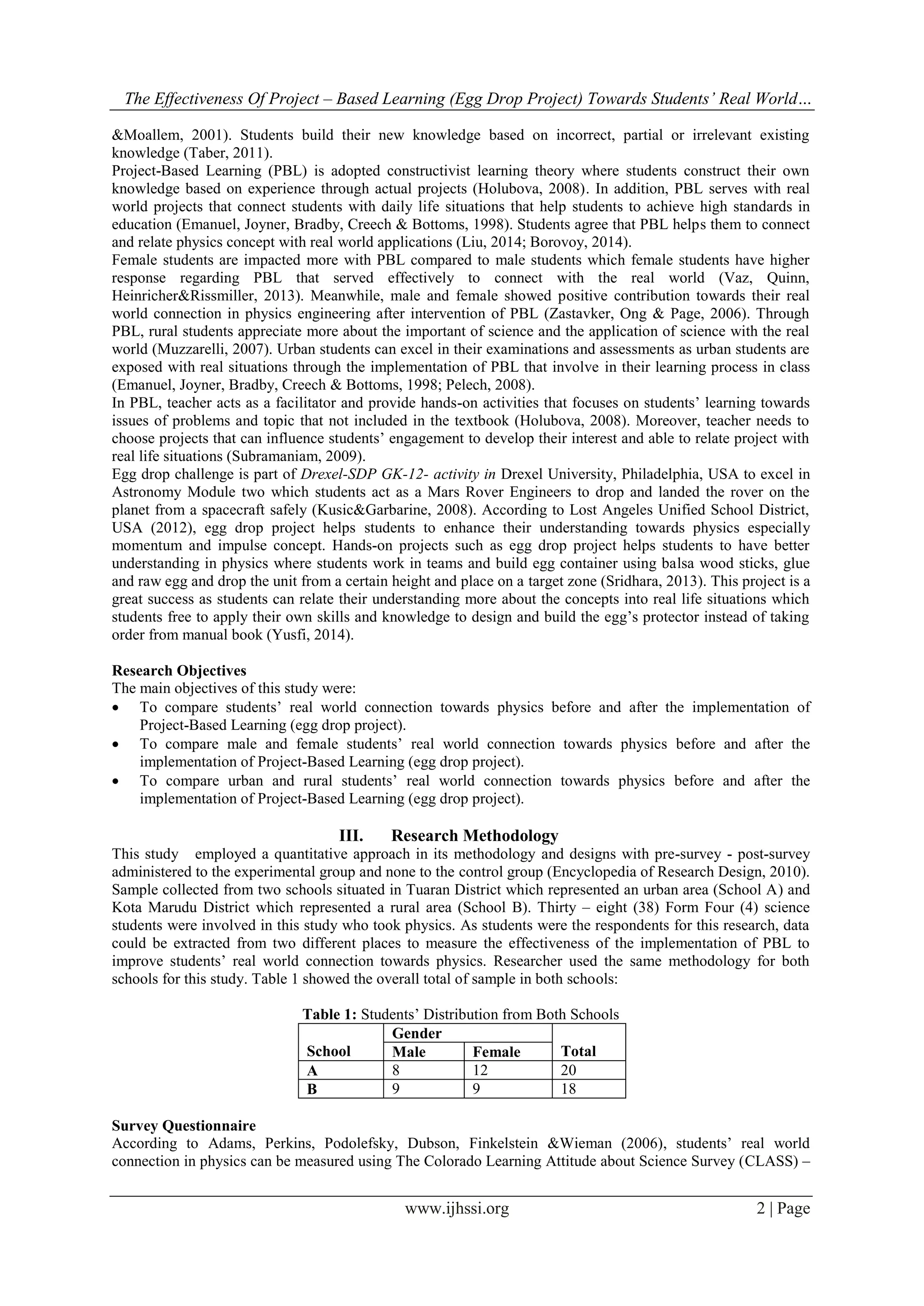 The Effectiveness of Project – Based Learning (Egg Drop Project ...