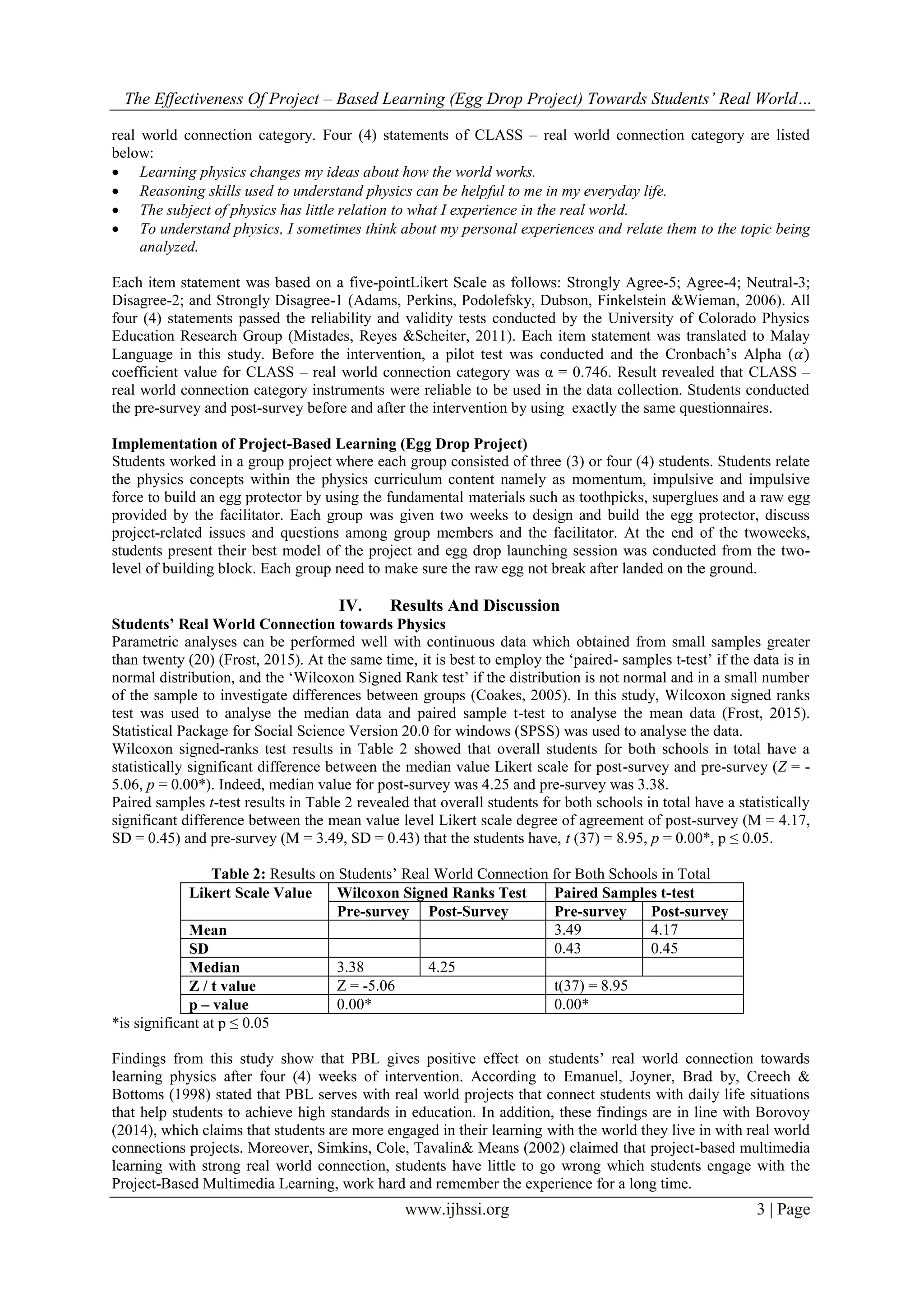 The Effectiveness of Project – Based Learning (Egg Drop Project ...