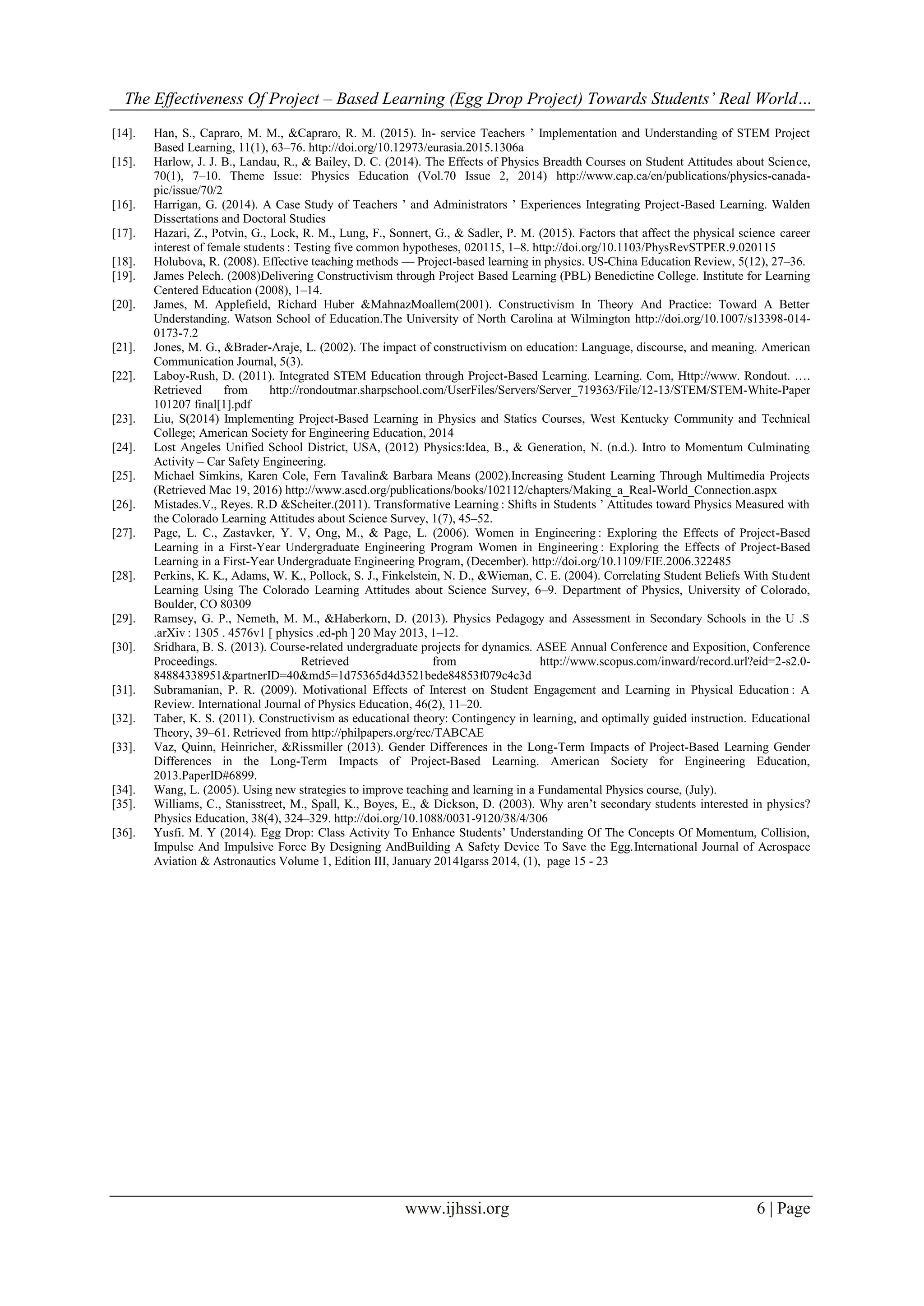 The Effectiveness of Project – Based Learning (Egg Drop Project ...