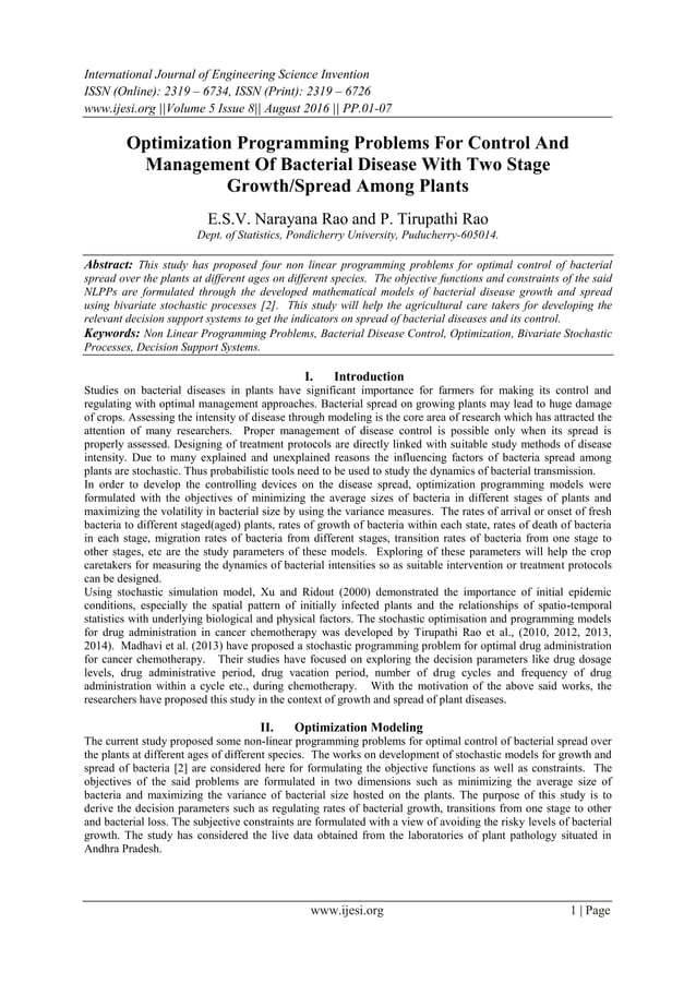 Optimization Programming Problems For Control And Management Of ...