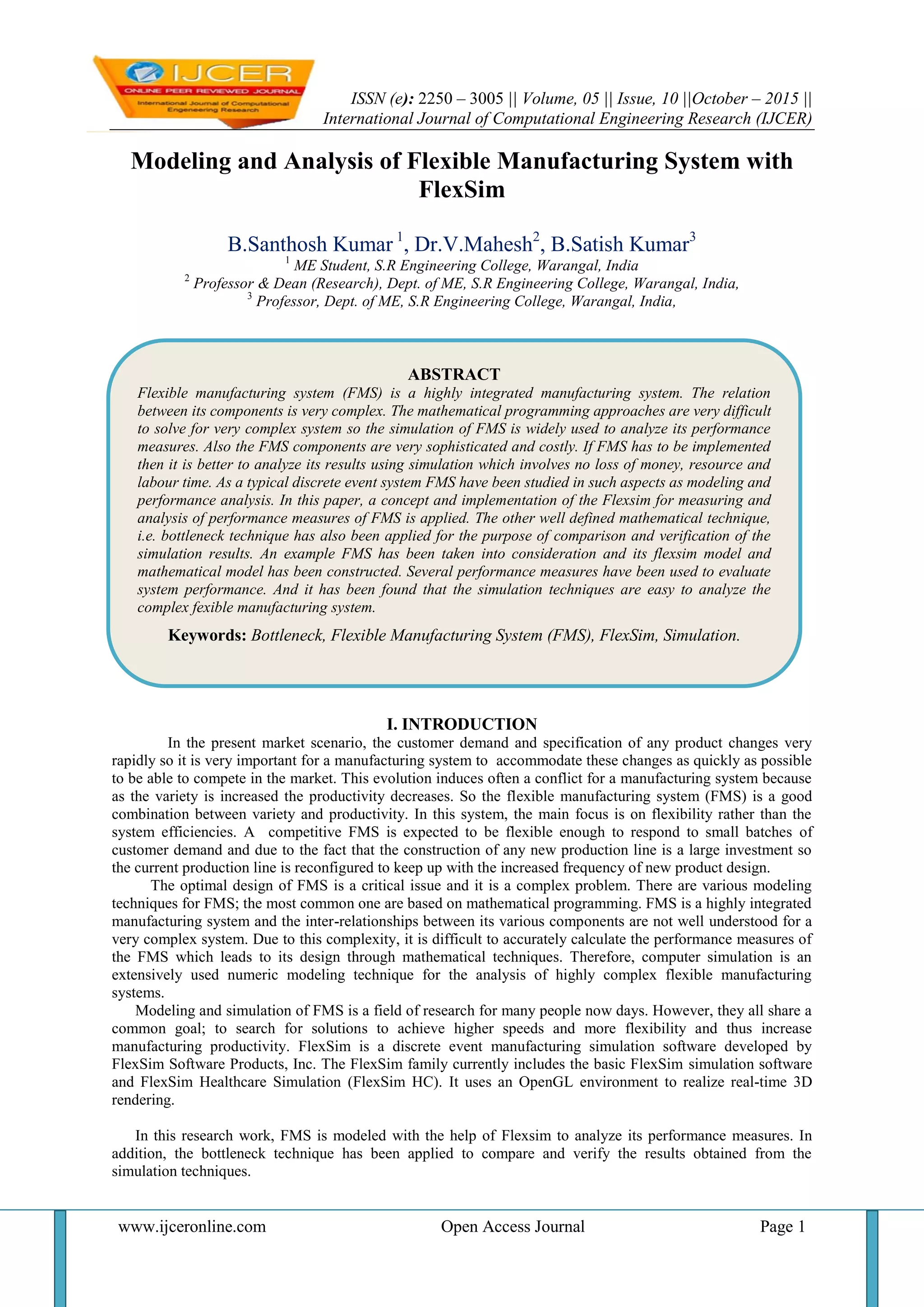Modeling and Analysis of Flexible Manufacturing System with FlexSim | PDF