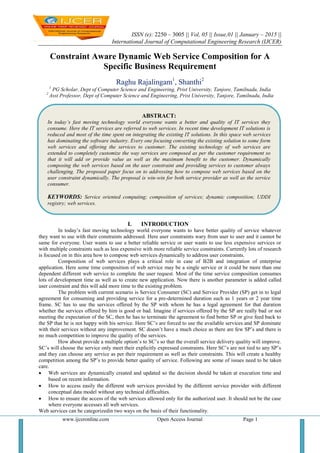 Constraint Aware Dynamic Web Service Composition for A Specific Business Requirement | PDF