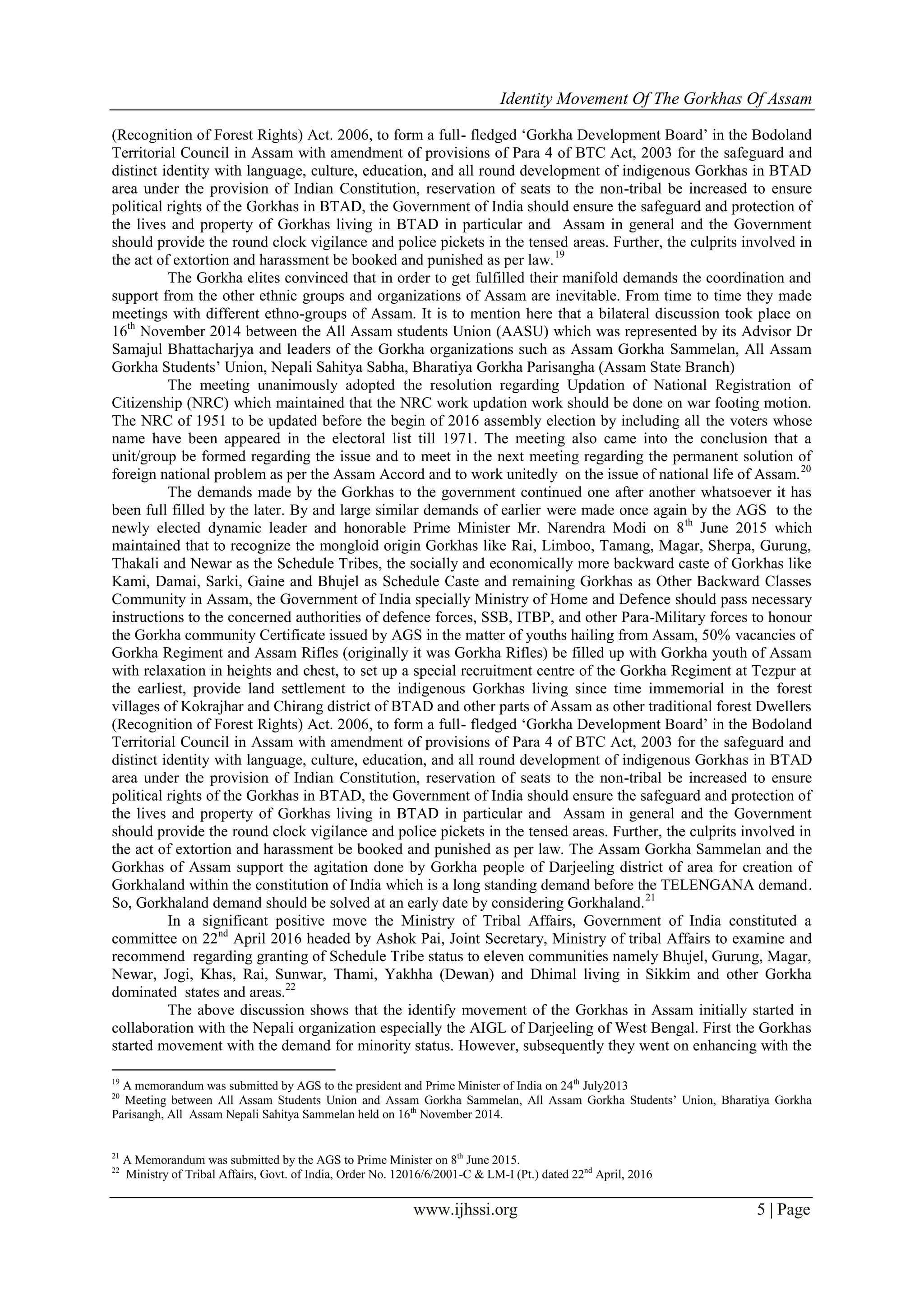 Identity Movement of the Gorkhas of Assam | PDF