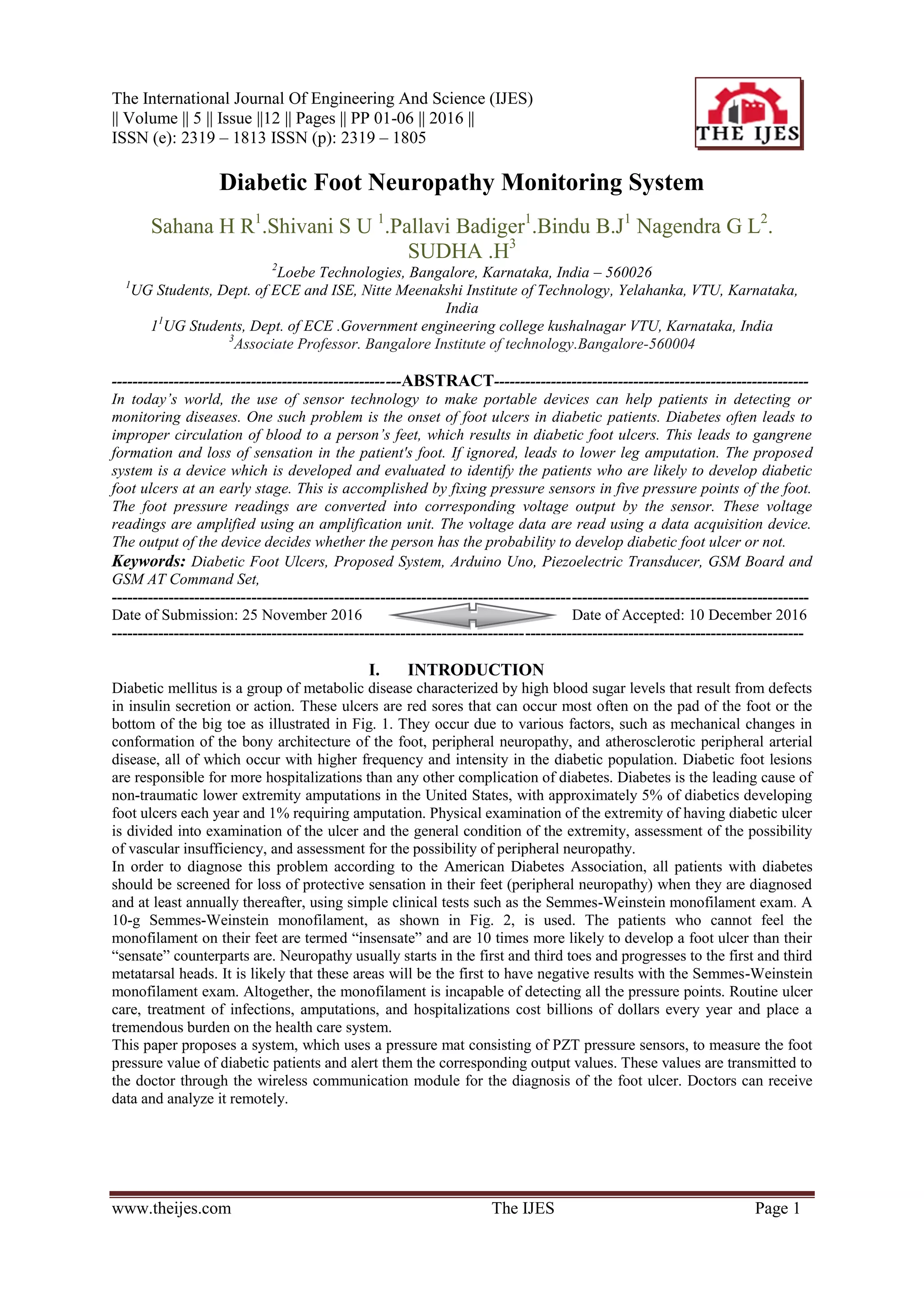 Diabetic Foot Neuropathy Monitoring System | PDF