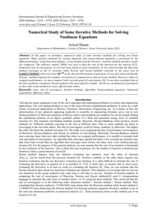 Numerical Study of Some Iterative Methods for Solving Nonlinear Equations | PDF