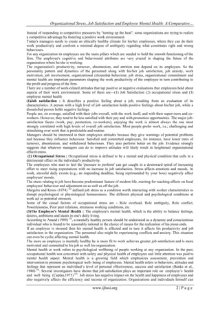Organizational Stress, Job Satisfaction and Employee Mental Health: A ...