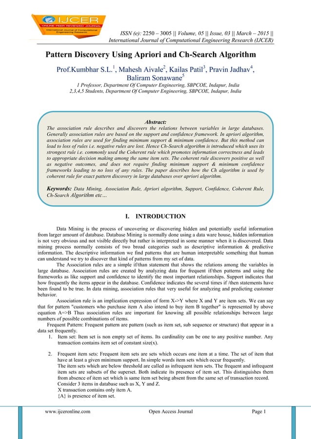 Pattern Discovery Using Apriori and Ch-Search Algorithm | PDF