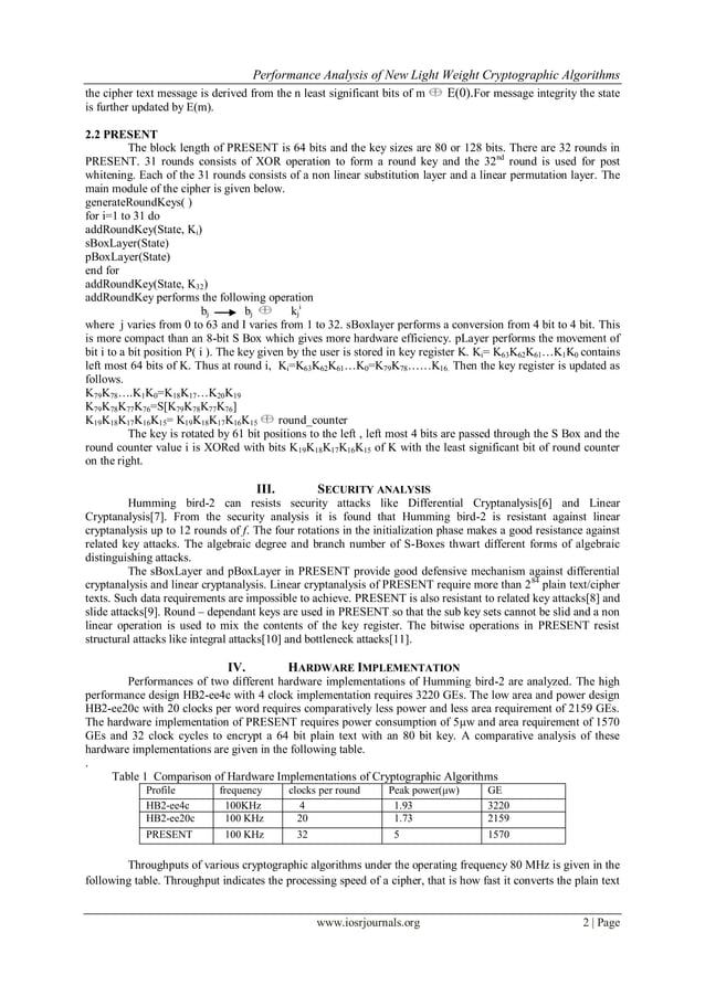 Performance Analysis of New Light Weight Cryptographic Algorithms | PDF | Internet of Things ...