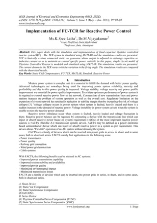 Implementation of FC-TCR for Reactive Power Control | PDF