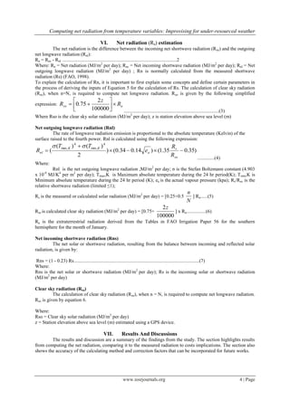 Computing net radiation from temperature variables: Improvising for under-resourced weather ...