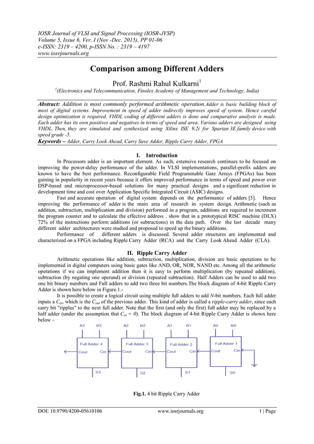 Comparison among Different Adders | PDF